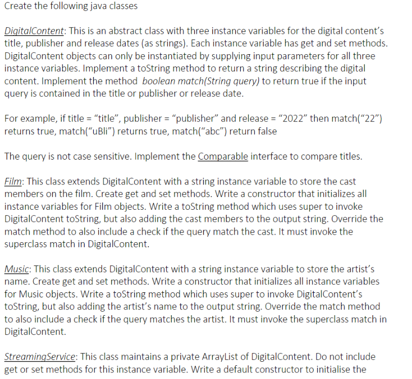 Solved Create the following java classes DigitalContent: | Chegg.com