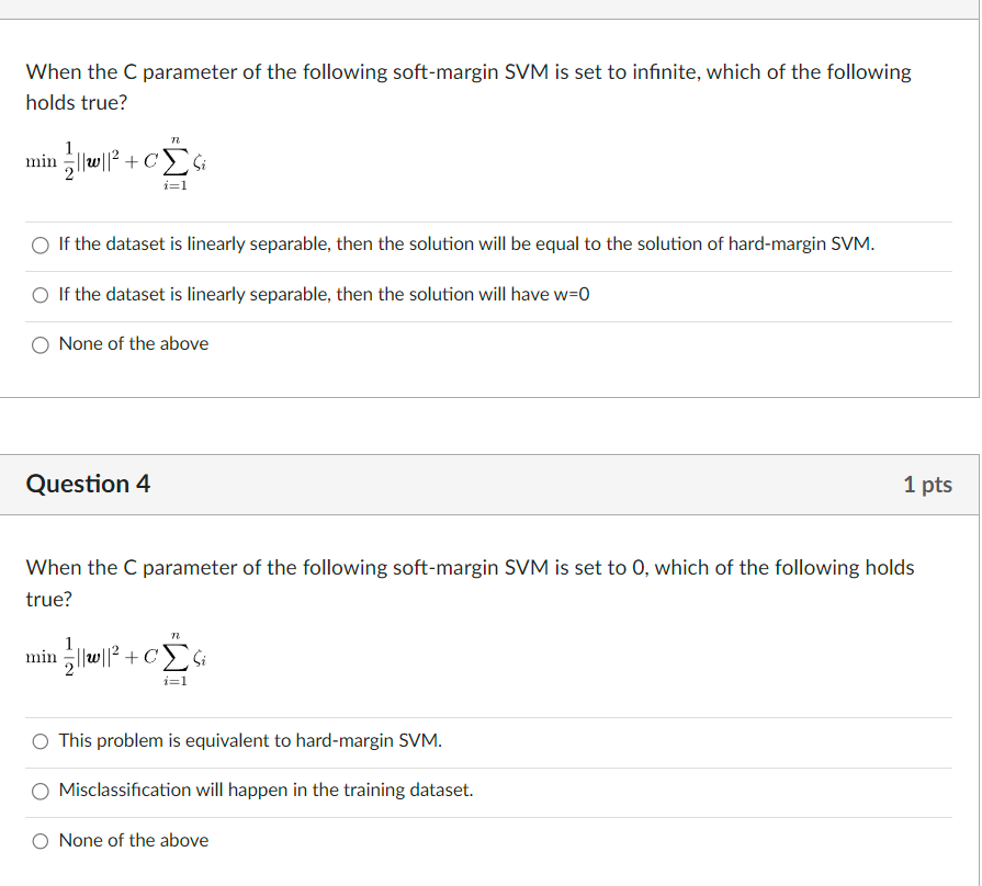 Solved When the C parameter of the following soft-margin SVM | Chegg.com