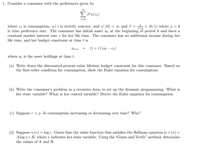 1. Consider a consumer with the preferences given by | Chegg.com