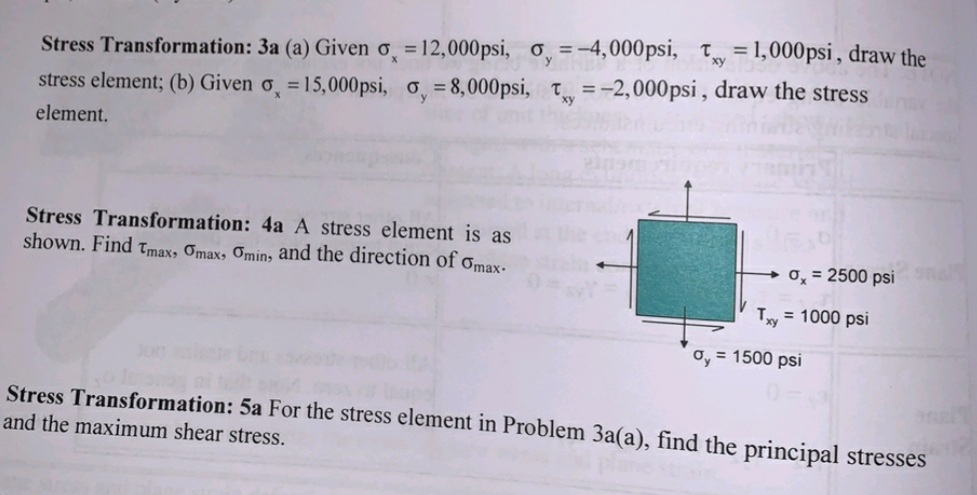 Solved Stress Transformation: 3a (a) Given 0. = 12,000psi, | Chegg.com
