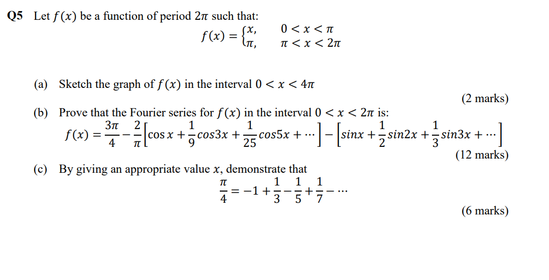 Solved Q5 Let f(x) be a function of period 2π such that: | Chegg.com