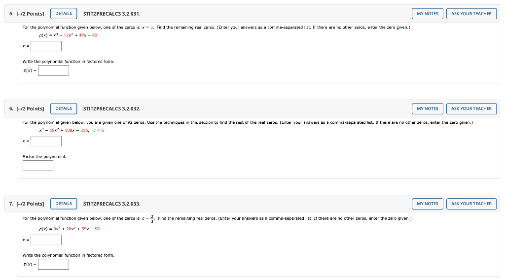 Solved 5. (-/2 Points] DETAILS STITZPRECALC3 3.2.031. MY | Chegg.com