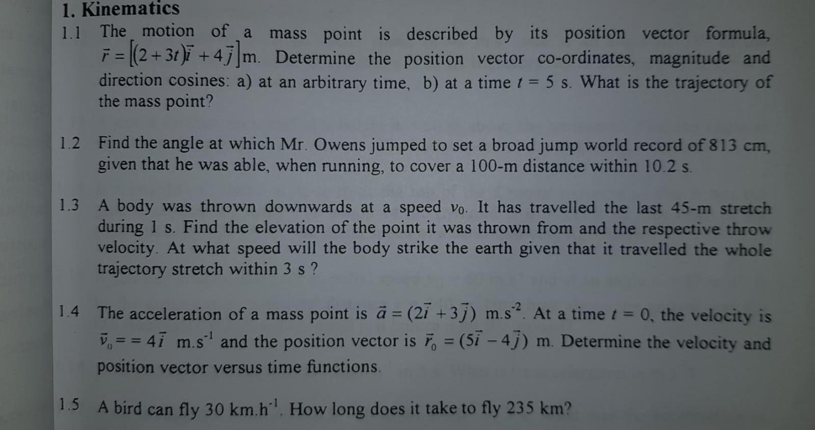 Solved 1. Kinematics 1.1 The motion of a mass point is | Chegg.com