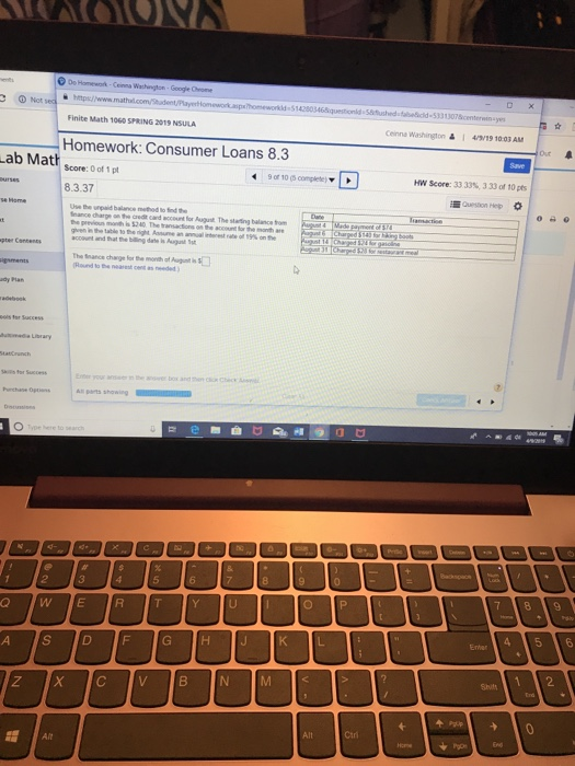 Solved Finite Math 1060 SPRING 2019 NSULA Ceinna Washington& | Chegg.com