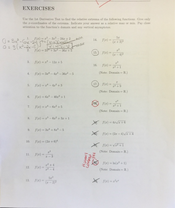 Solved EXERCISES Use the 1st Derivative Test to find the | Chegg.com
