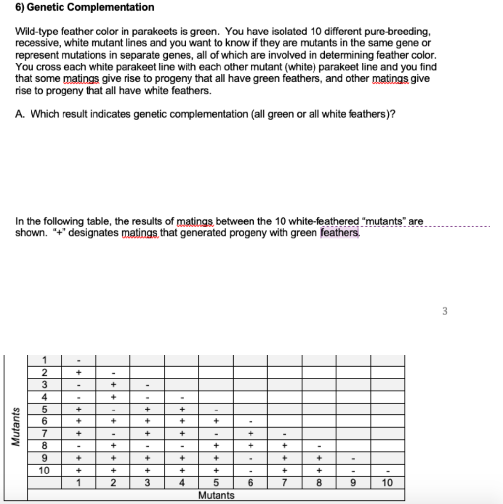 Solved 6) Genetic Complementation Wild-type feather color in | Chegg.com