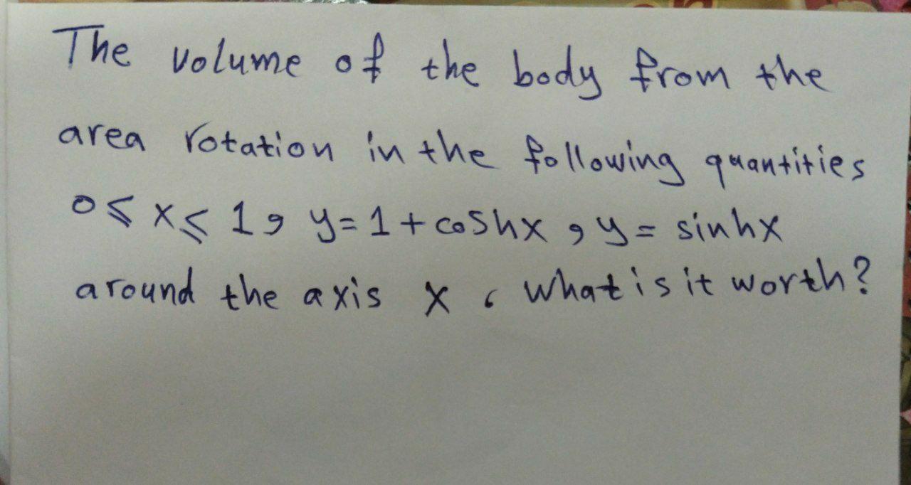 Solved The volume of the body from the area rotation in the | Chegg.com