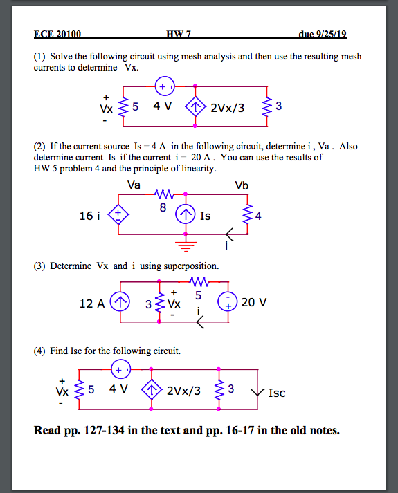 Solved ECE 20100 HW 7 due 9/25/12 (1) Solve the following | Chegg.com