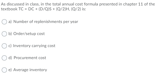 Solved As discussed in class, in the total annual cost | Chegg.com