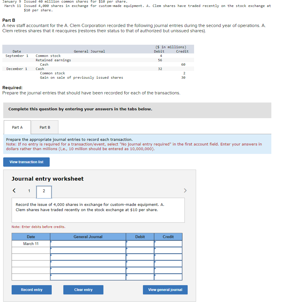 Solved January 9 Issued 40 million common shares for $10 per | Chegg.com