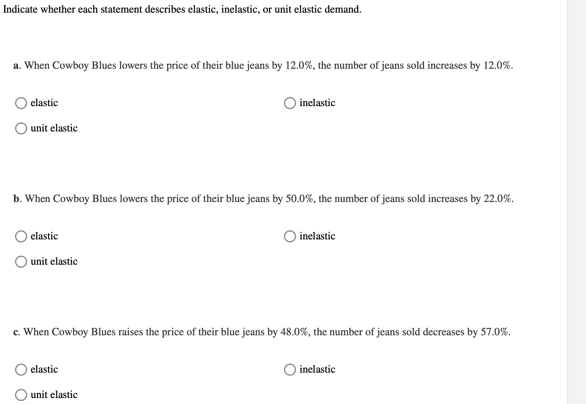 Solved Indicate whether each statement describes elastic, | Chegg.com