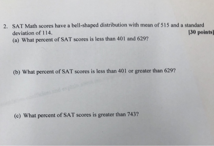 Solved SAT Math scores have a bell-shaped distribution with | Chegg.com