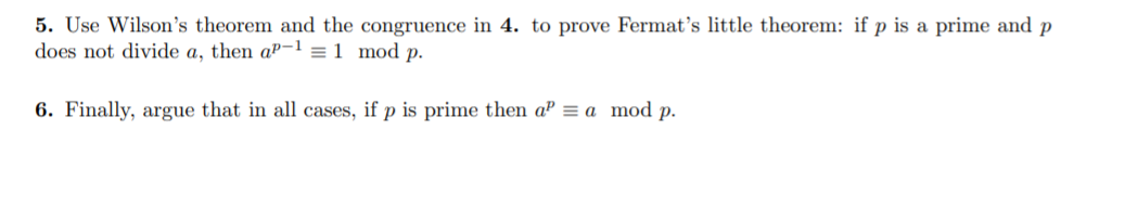 Solved 5. Use Wilson's theorem and the congruence in 4. to | Chegg.com