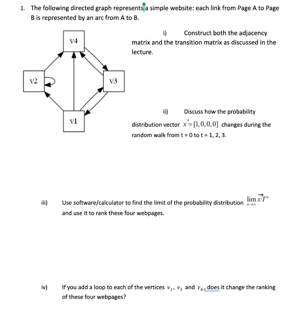Solved 1. The following directed graph represents a simple | Chegg.com