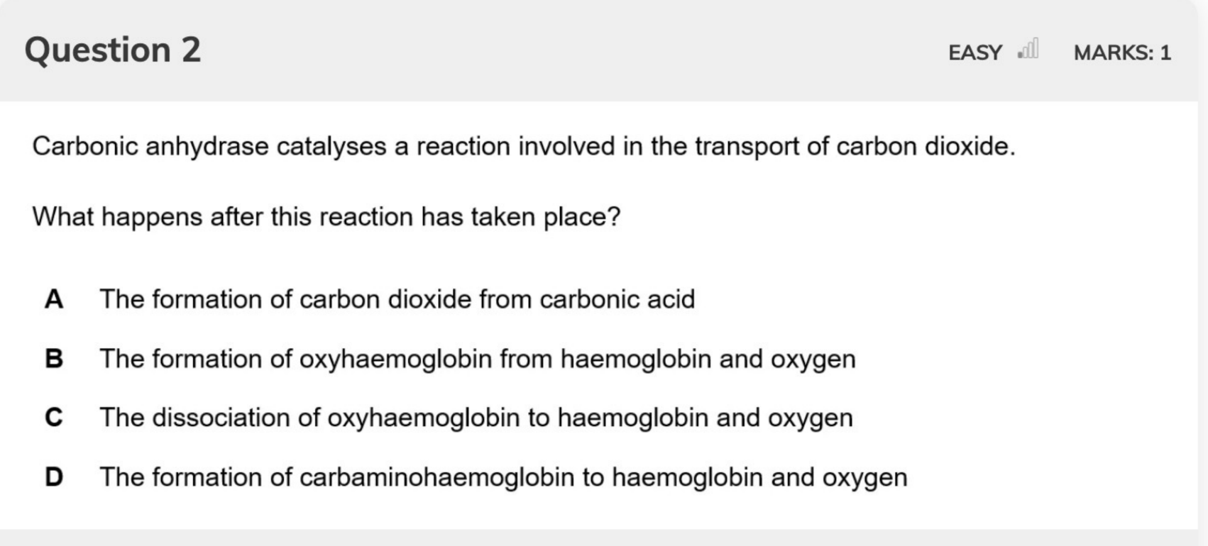 Solved Question 2 EASY dil MARKS: 1 Carbonic anhydrase | Chegg.com