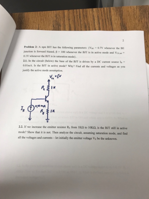 Solved Problem 2: A npn BJT has the following parameters: | Chegg.com