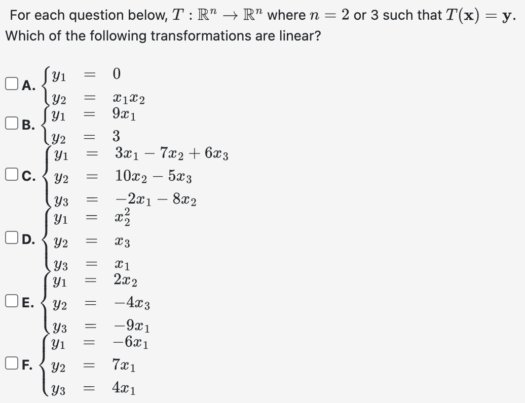 Solved For each question below, T:Rn→Rn where n=2 or 3 such | Chegg.com