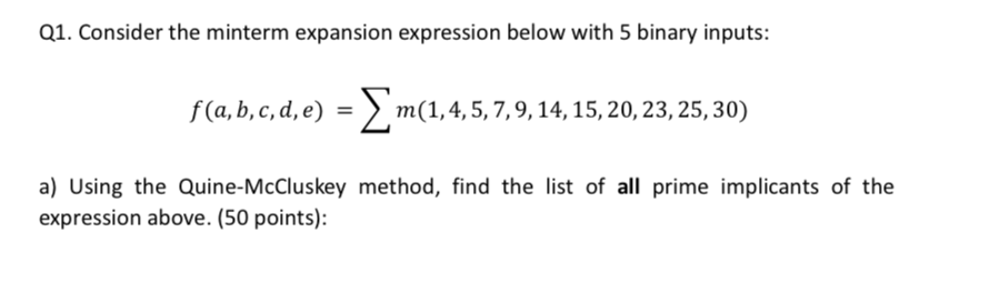 Solved Q1. Consider the minterm expansion expression below | Chegg.com