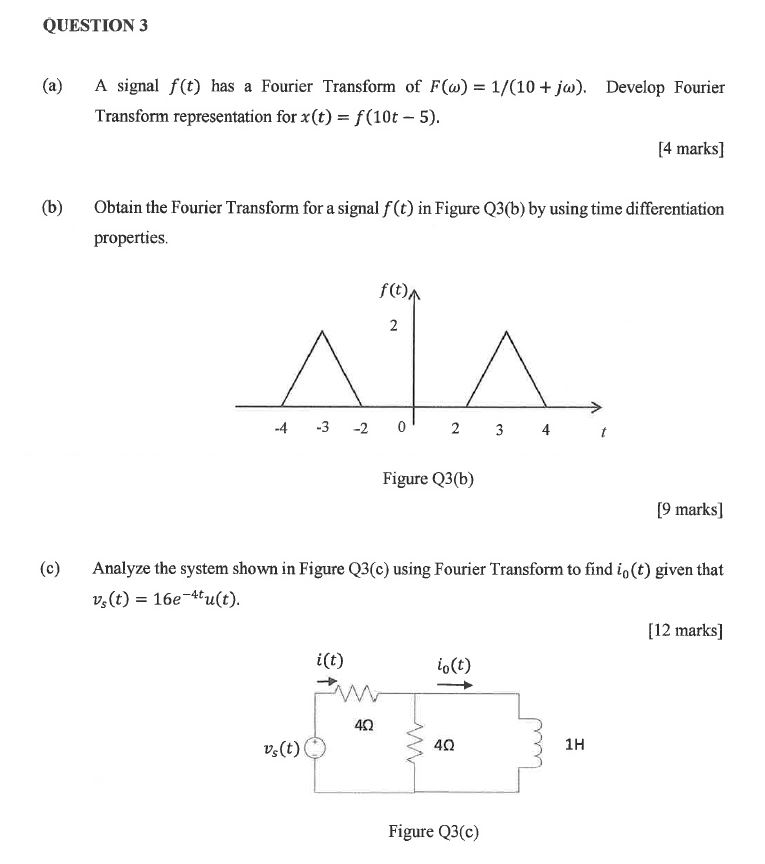 Solved QUESTION 3 (a) A signal f(t) has a Fourier Transform | Chegg.com