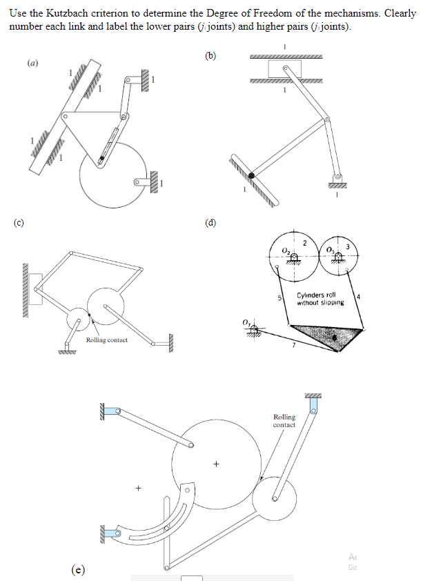 Solved Use the Kutzbach criterion to determine the Degree of | Chegg.com