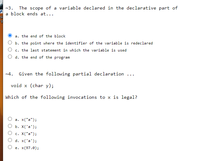 Solved 3. The scope of a variable declared in the | Chegg.com