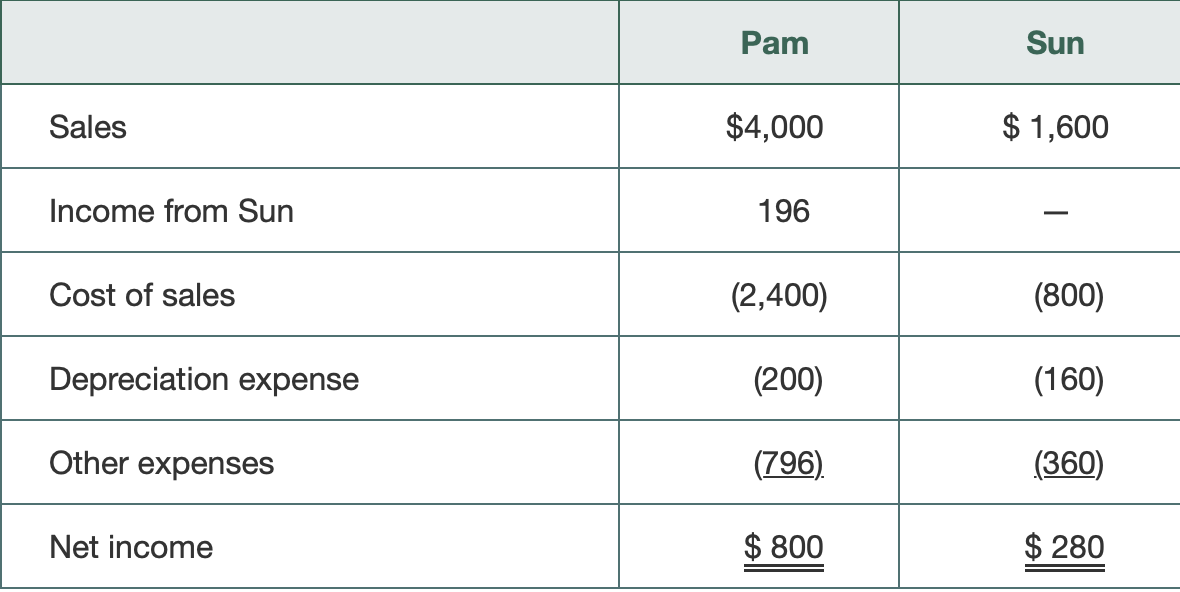 Solved Summary income statement information for Pam | Chegg.com