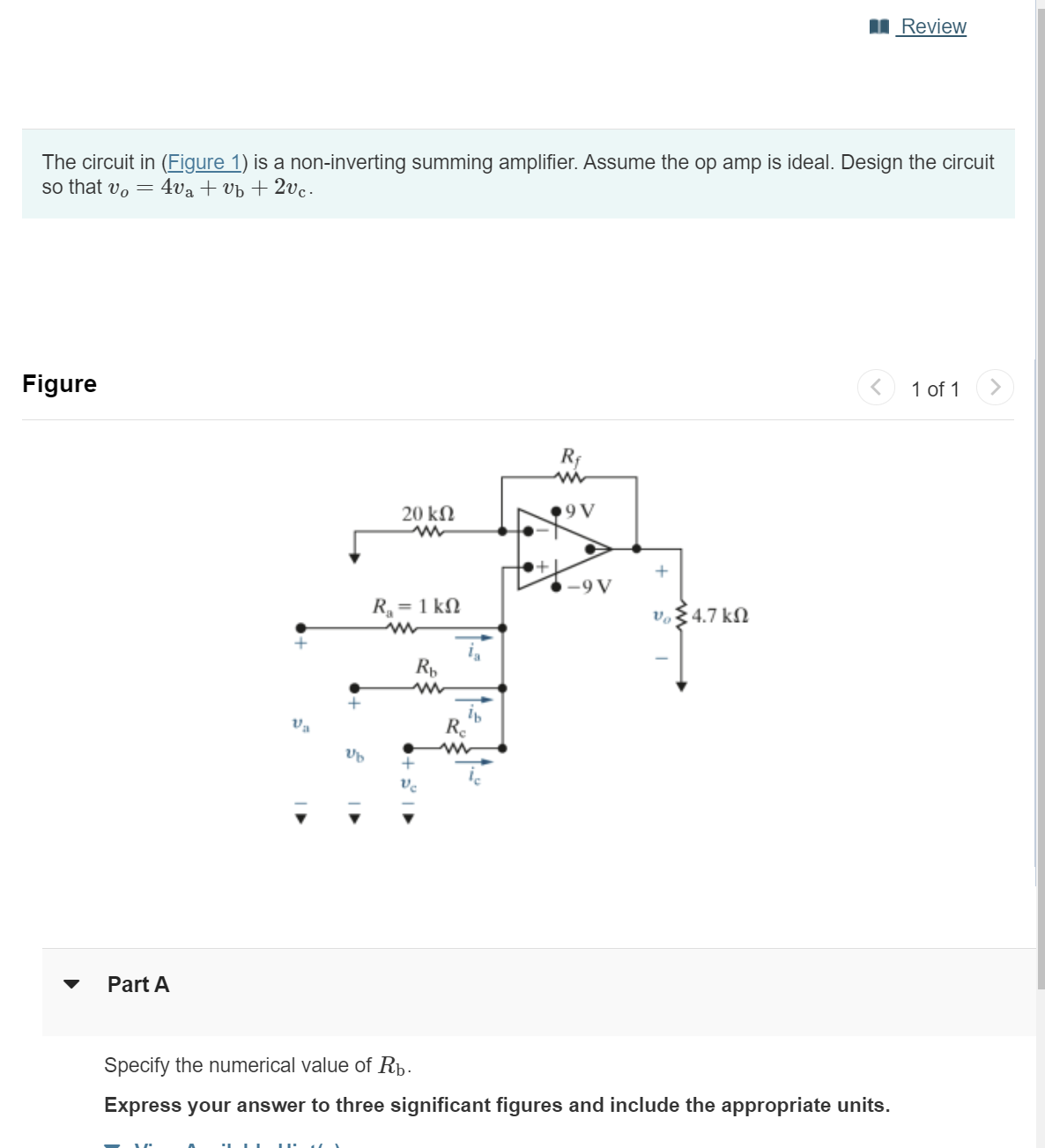 Solved The circuit in (Figure 1) is a non-inverting summing | Chegg.com