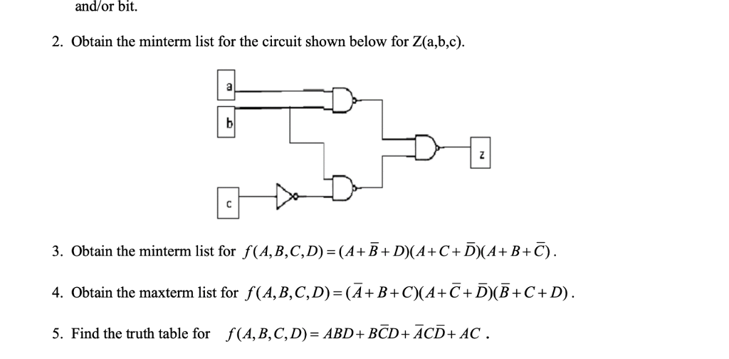 Solved and/or bit. 2. Obtain the minterm list for the | Chegg.com