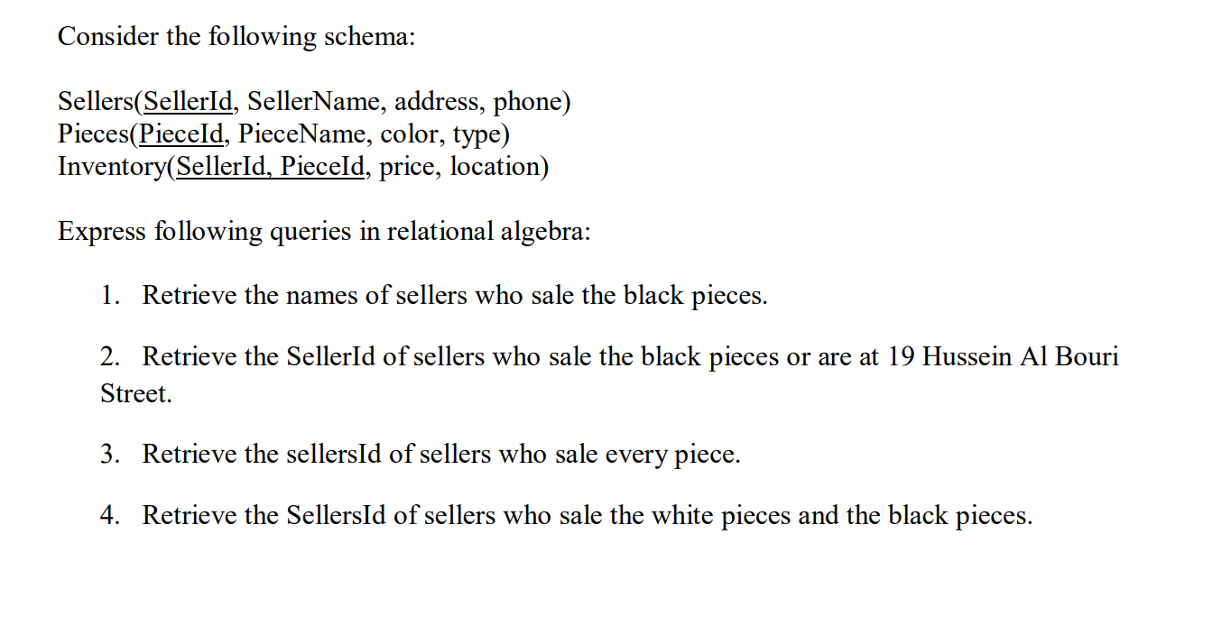 Solved Consider the following schema: Sellers(SellerId, | Chegg.com