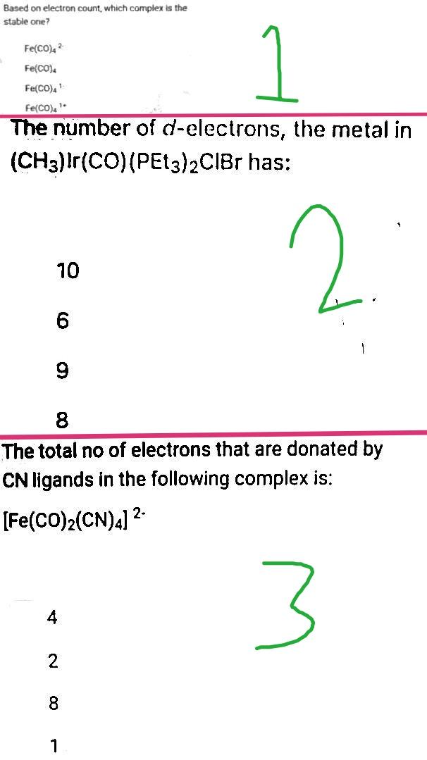Solved Based on electron count, which complex is the stable | Chegg.com