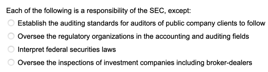 Solved Each of the following is a responsibility of the SEC, | Chegg.com
