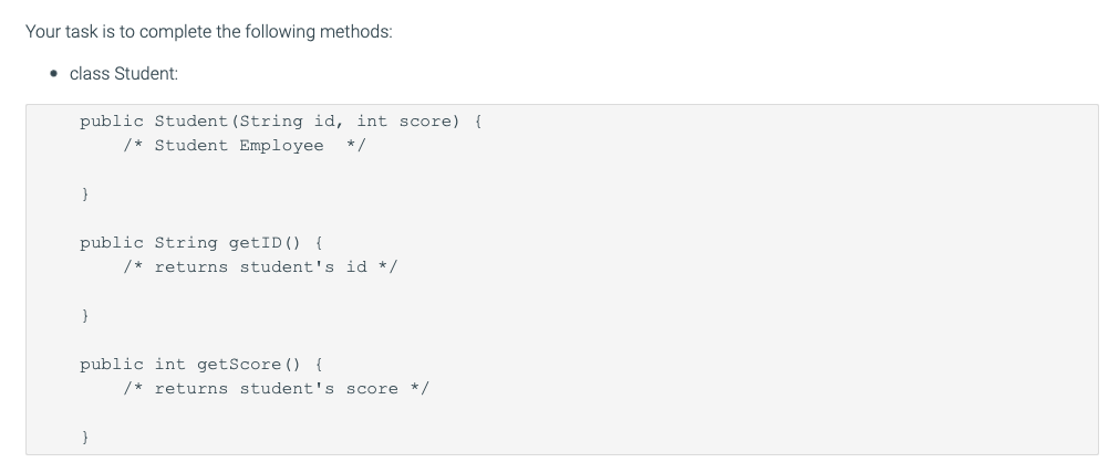 Solved Your task is to complete the following methods: - | Chegg.com