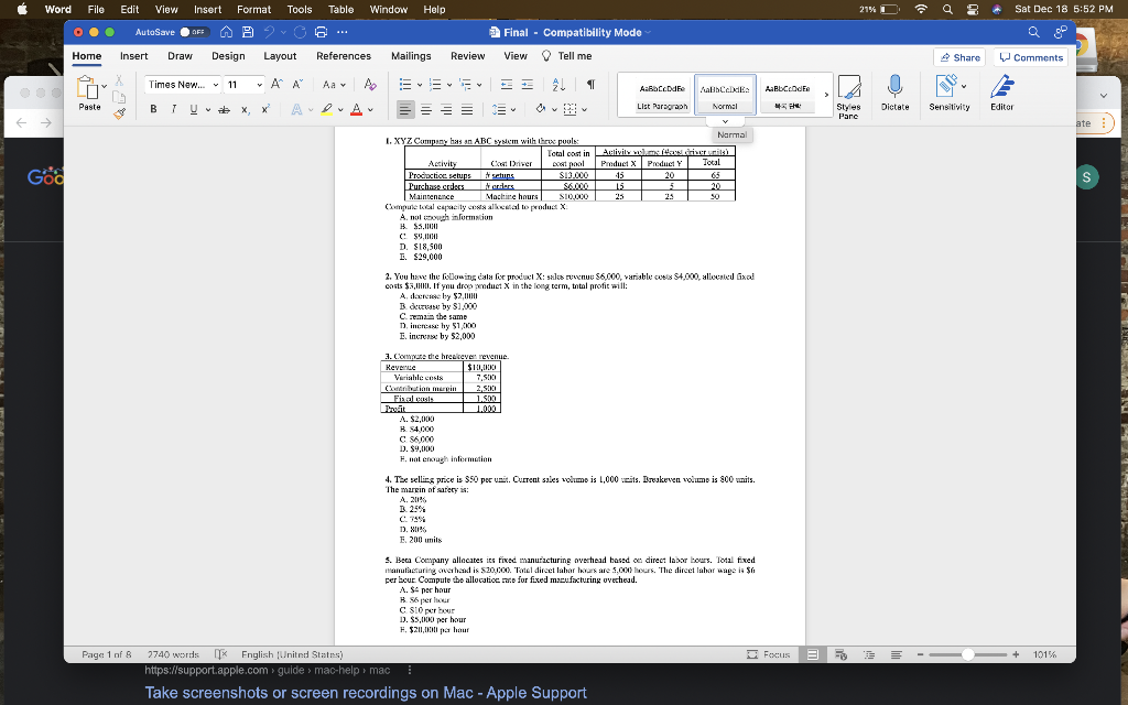 Solved Word File Edit View Insert Format Tools Table Window | Chegg.com
