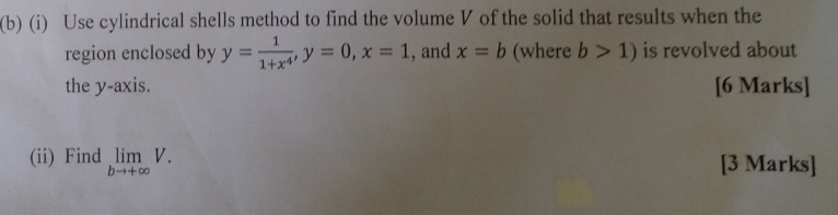 Solved (i) Use cylindrical shells method to find the volume | Chegg.com