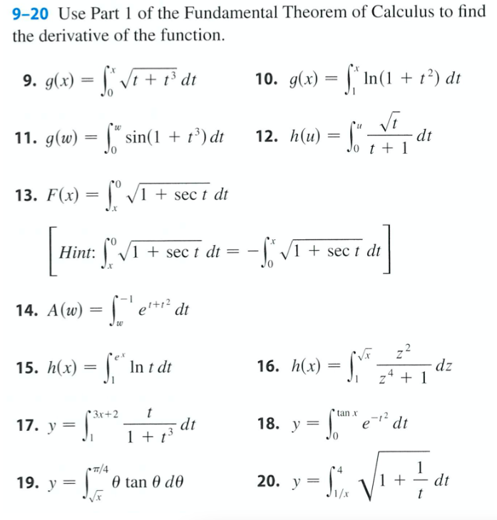 Solved 9-20 Use Part 1 of the Fundamental Theorem of | Chegg.com