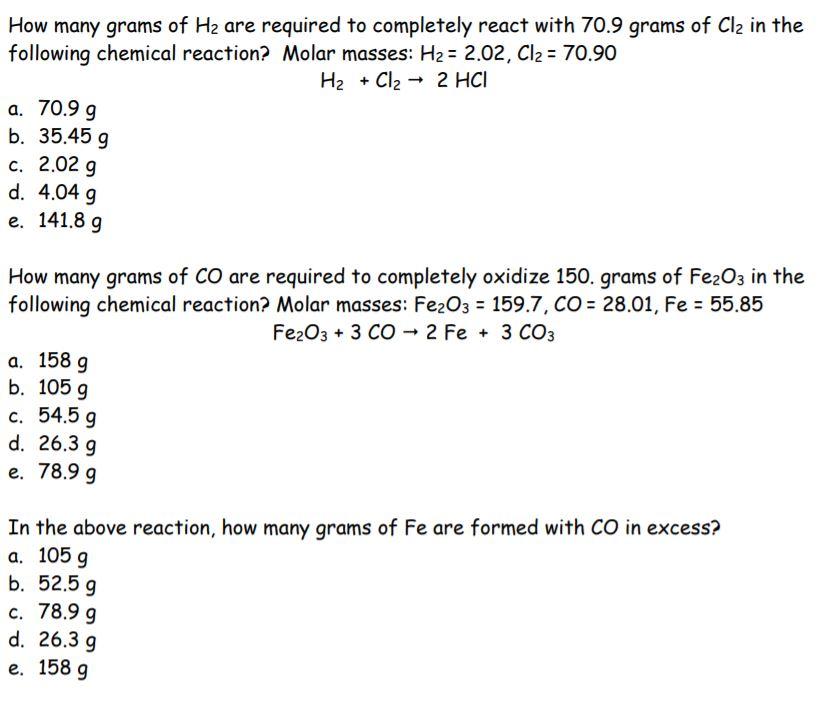 Solved How many grams of H2 are required to completely react | Chegg.com