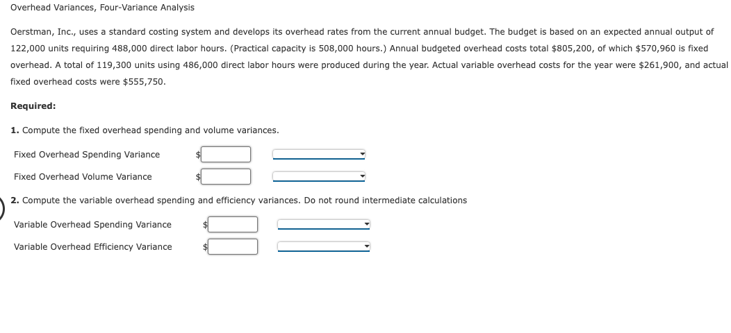 Solved Overhead Variances, Four-Variance Analysis Oerstman, | Chegg.com