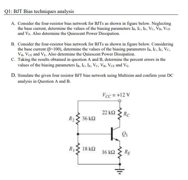 Solved A. Consider the four-resistor bias network for BJTs | Chegg.com