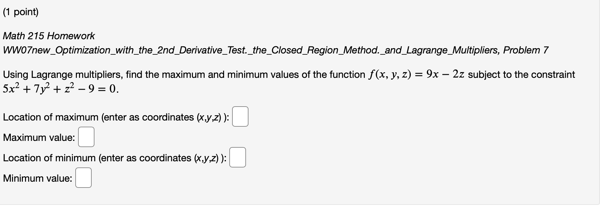 Solved (1 point) Math 215 Homework | Chegg.com