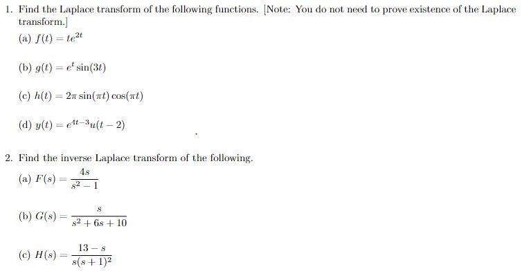 Solved 1. Find the Laplace transform of the following | Chegg.com