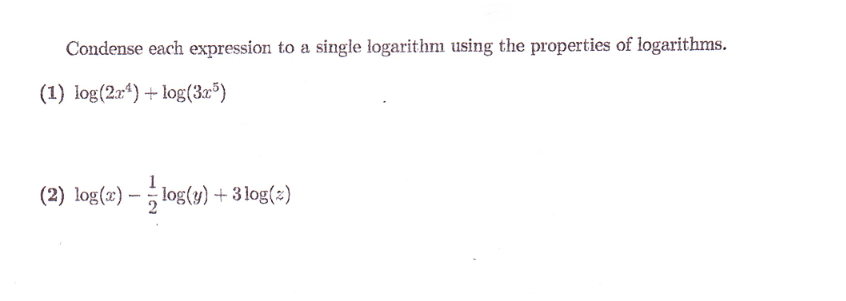 Solved Condense each expression to a single logarithm using | Chegg.com