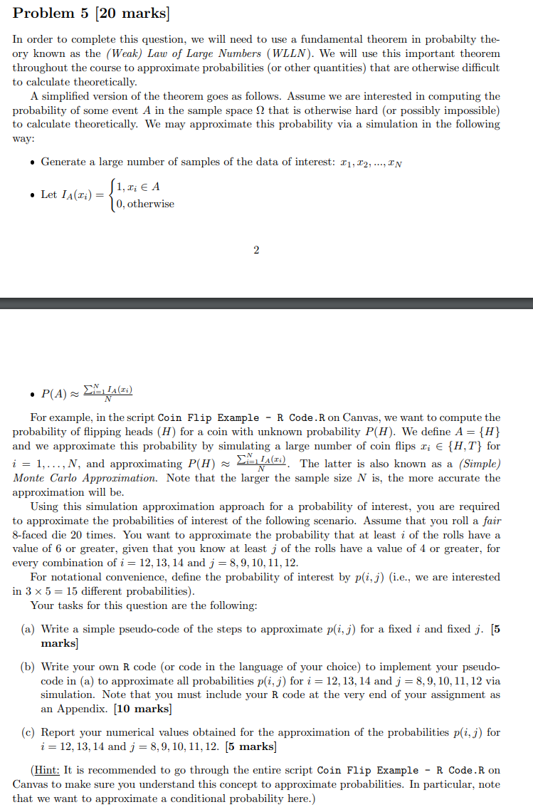 Solved Problem 5 (20 marks] In order to complete this | Chegg.com