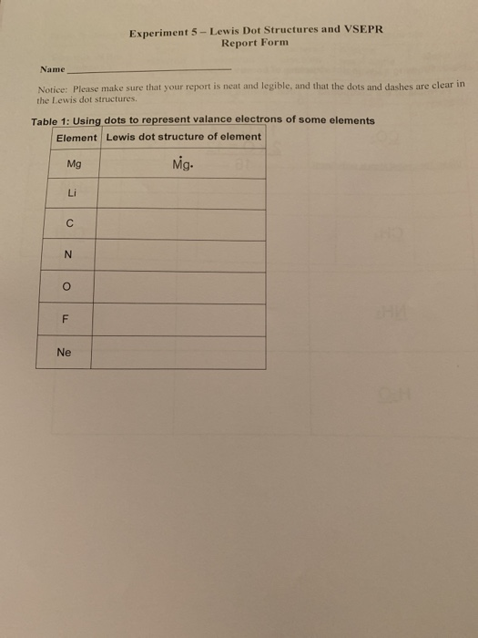 Solved Experiment 5-Lewis Dot Structures and VSEPR Report | Chegg.com