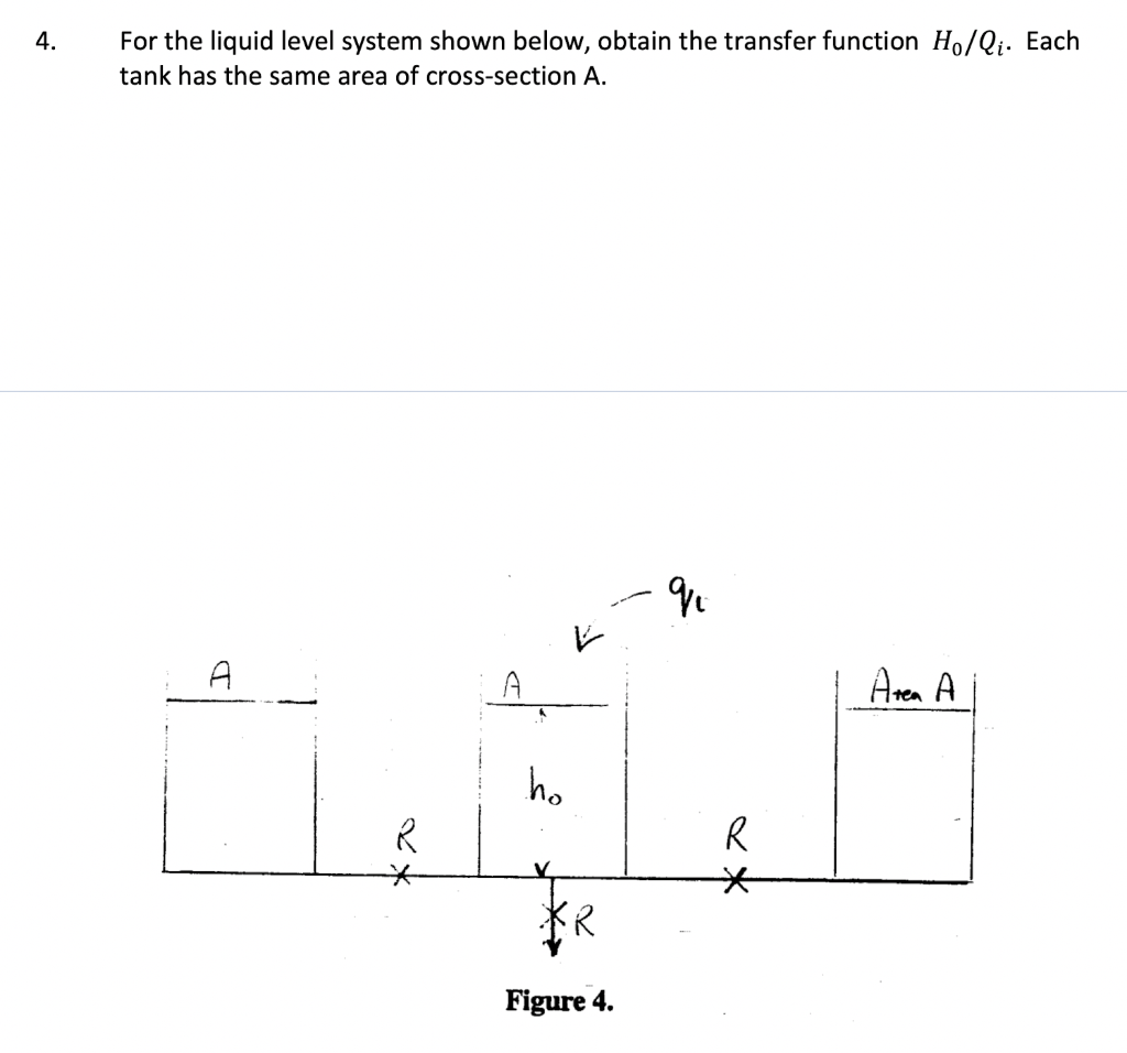 4. For the liquid level system shown below, obtain | Chegg.com