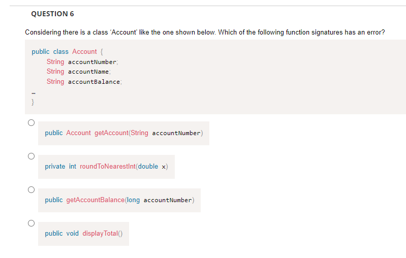 Solved Considering there is a class 'Account' like the one | Chegg.com