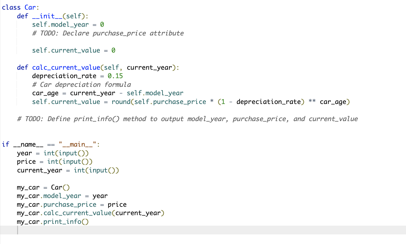 Solved Complete the Car class by creating an attribute | Chegg.com