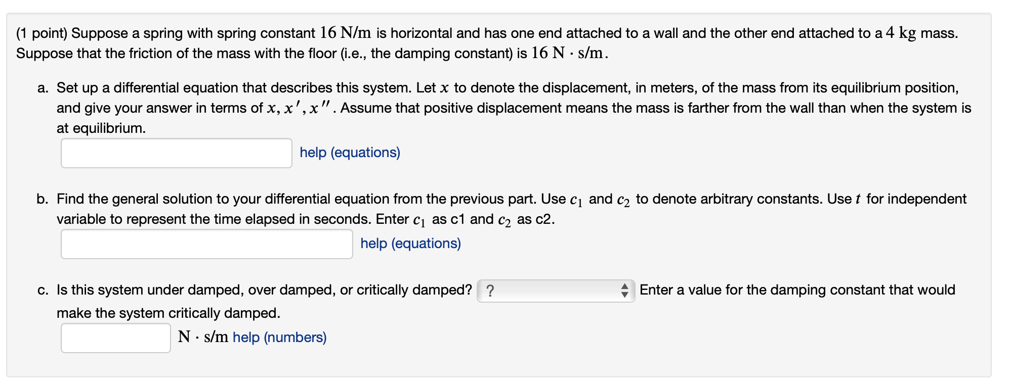 Solved 1 Point Suppose A Spring With Spring Constant 16