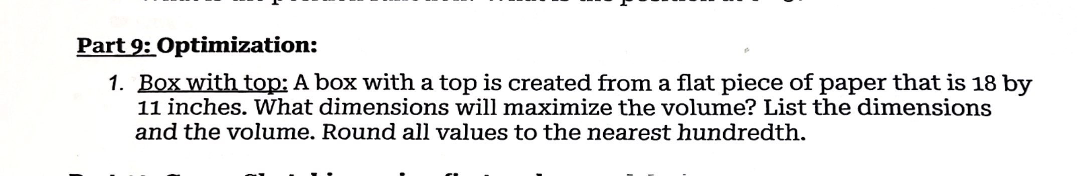 Solved Part 9: Optimization: 1. Box with top: A box with a | Chegg.com