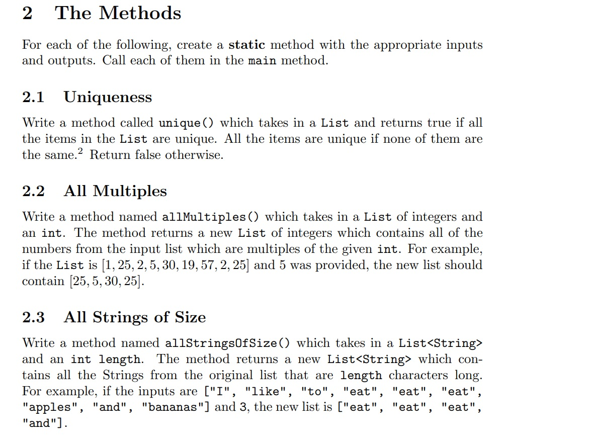 Solved 2 The Methods For each of the following, create a | Chegg.com