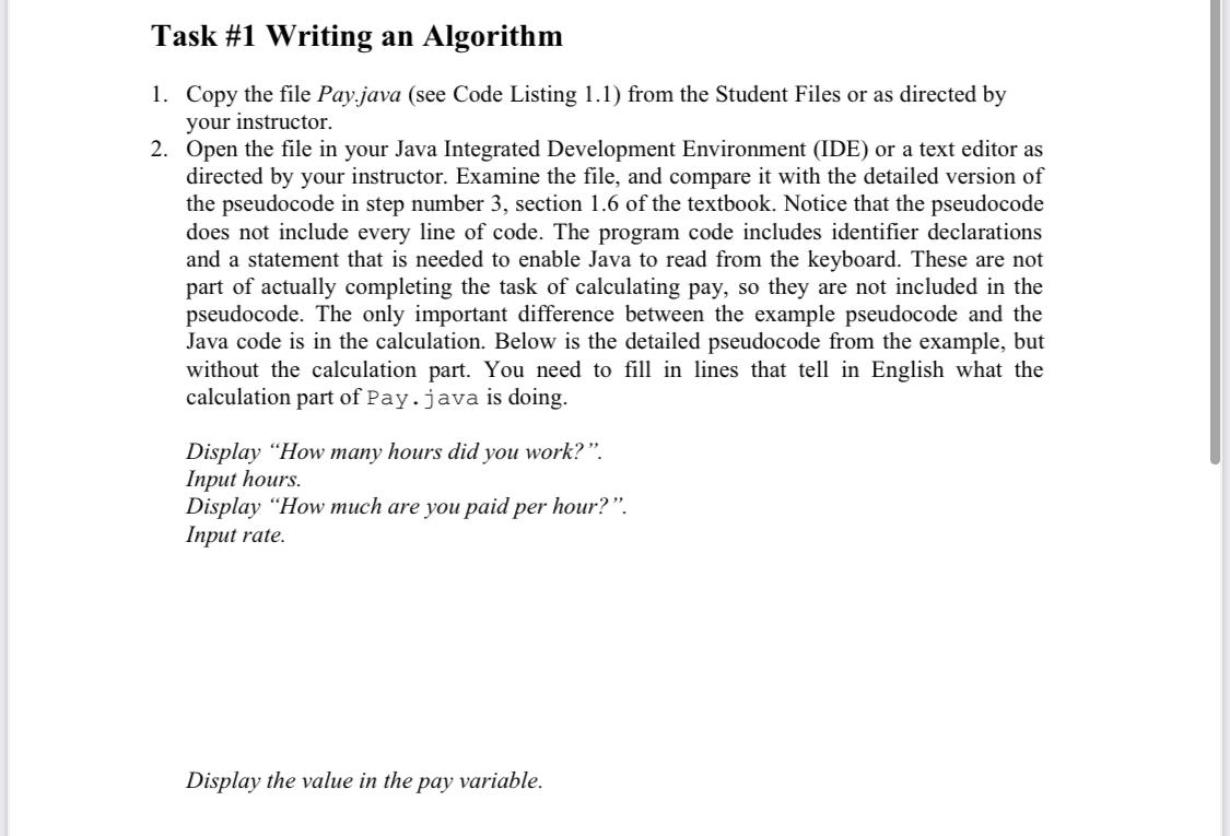 Solved Task #1 Writing an Algorithm 1. Copy the file | Chegg.com
